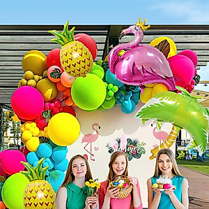 Flamingo Tropical Balloon Garland kit Hot Pink Teal Orange Mylar Pineapple Palm Ballloon arch For Summer Beach Hawaiian Luau Aloha Birthday Baby Shower Party Decorations