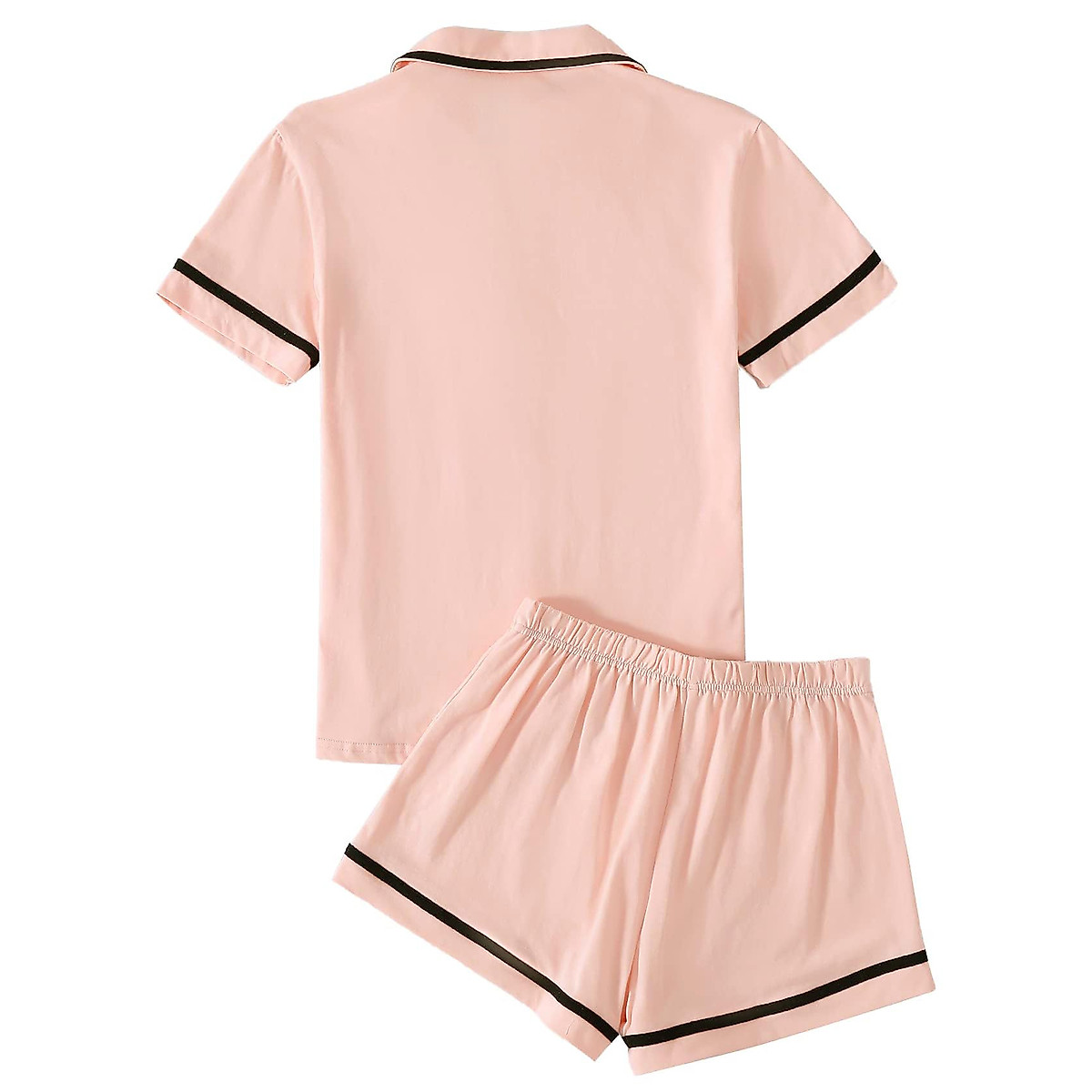 LYANER Women's Cotton Pajamas Set Button Short Sleeve Shirt with Shorts Set PJs Loungewear Light Pink Medium