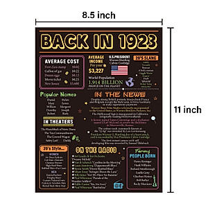 Ulbeelol Back in 1923 Card, Big 100th Birthday Card, Extra Large 100th Bday Card, Vintage 100th B-day Card for Grandma Grandpa Mom Dad...