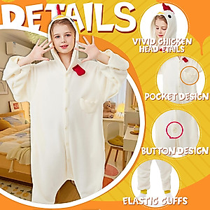 CANASOUR Animal Onesie Kids Halloween Costumes Anime Cosplay Green Animal One Piece Pajamas Unisex 4-12 Years (Chicken White, 10-12 Years)