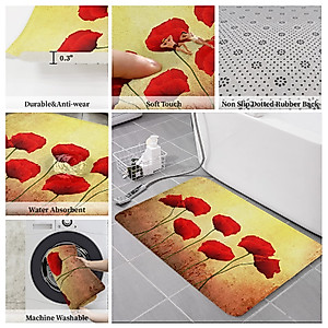 Libaoge Kitchen Mat Rug Set of 2 Red Flowers Under Sunset Runner Rug Anti-Fatigue Comfort Memory Foam Standing Mat Non-Slip Floor Door Mat for Bathroom Bedroom 20x32in+20x63in