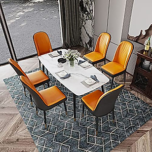 GNIXUU Dining Chairs Set of 4, Leather Dining Chair Modern Upholstered Kitchen Side Chair with PU Cushion and Metal Legs for Dining Living Room Restaurant(Orange)