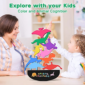 FFTROC Wooden Stacking Dinosaur Toys and Large Size Dinosaur Toys for Boys Cars