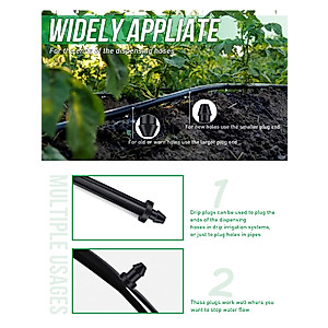 Kalolary 500 Pcs Drip Irrigation Plug, 1/4 inch Tube End Closure Irrigation Plugs Irrigation Stopper for Home Garden Lawn Supplies(Black)