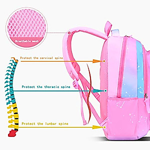 Reorzon Kids Primary School Backpack for Girls Toddler Kindergarten Preschool Starry Sky Gradient School Bookbag