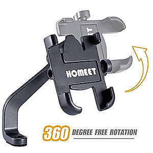 Homeet Motorcycle Phone Mount, Metal Motorcycle Phone Holder Motorbike Rearview Mirror Smartphone Holder Mount Universal 【Φ10mm】- 360° Rotation Adjustable - Aluminum Alloy