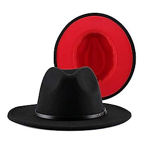 FALETO Two Tone Red Bottom Wide Brim Wool Felt Fedora Hat Panama Hat Casual Jazz Hats for Men Women