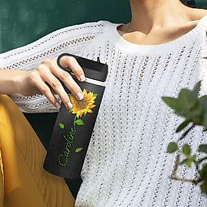 wowcugi Sunflower Gifts Personalized Sunflower Water Bottle 12oz 18oz 32oz Insulated Stainless Steel Travel Cup Sports Bottles Birthday Christmas Custom Sunflowers Gift for Girls Kids Women