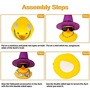 MuMyer Car Rubber Duck Ornaments Halloween Duck Car Dashboard Decorations with Mini Witch Hat Sunglasses Necklace for Halloween Themed Gifts