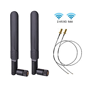 2 x 6dBi 2.4GHz 5GHz Dual Band WiFi RP-SMA Male Antenna+2 x 35CM RP-SMA IPEX MHF4 Pigtail Cable for M.2 NGFF WiFi WLAN Card