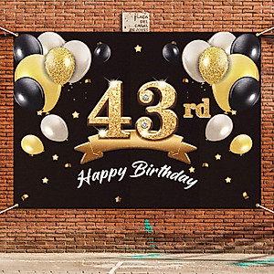 PAKBOOM Happy 43rd Birthday Banner Backdrop - 43 Birthday Party Decorations Supplies for Men - Black Gold 4 x 6ft