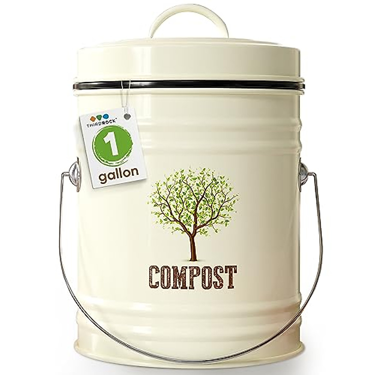 Third Rock Compost Bin Kitchen – 1.0 Gallon Countertop Compost Bin with Lid – Kitchen Compost Bin Countertop – Indoor Compost Bin Kitchen Counter Includes Inner Compost Bucket Liner - Indoor Composter