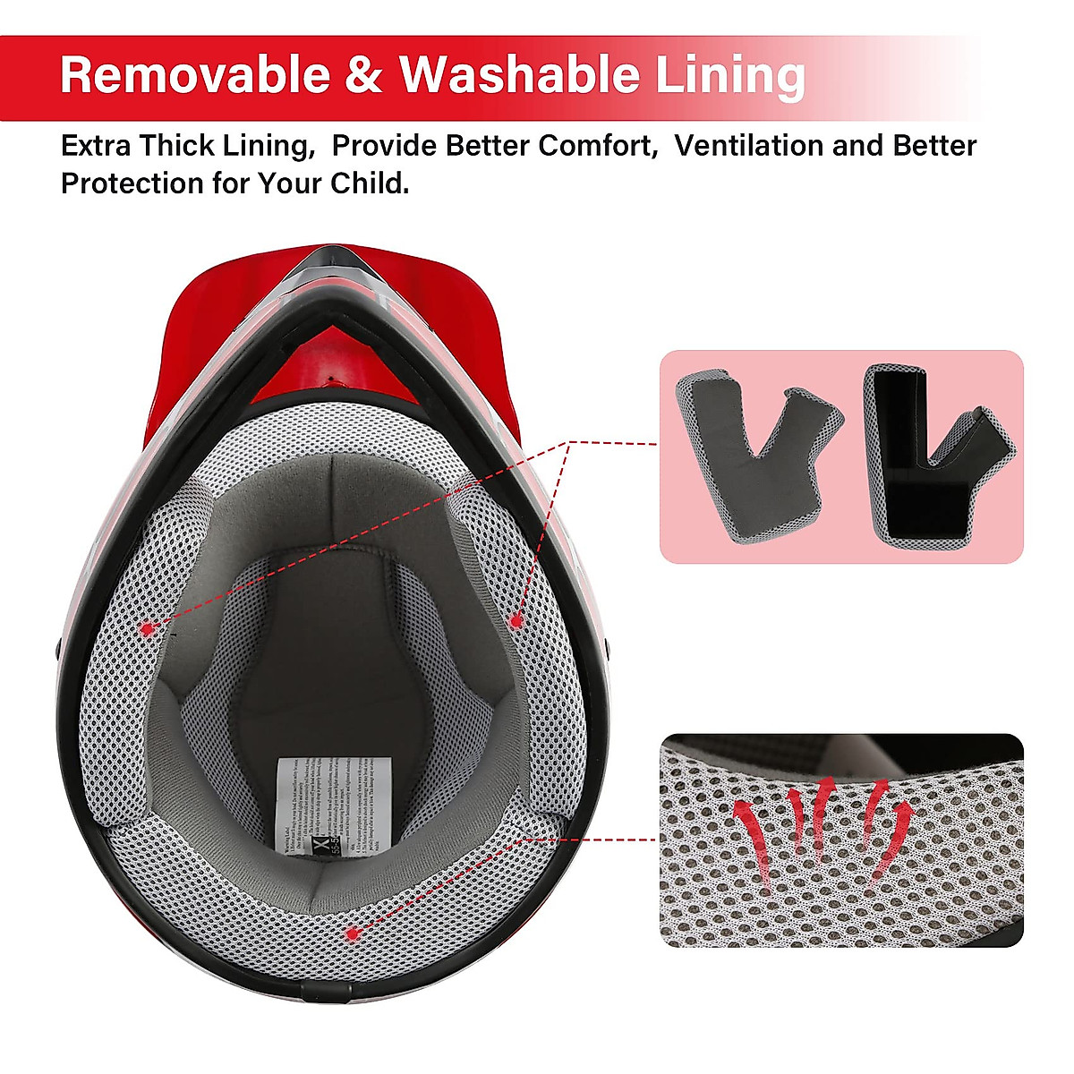 XFMT DOT Youth Kids Motocross Offroad Street Dirt Bike Helmet Youth Motorcycle ATV Helmet with Goggles Gloves Red Spider M