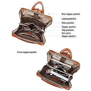 BOSTANTEN Leather Laptop Backpack for Women 15.6 inch Computer Bag Travel Work Daypack Large Size Bag