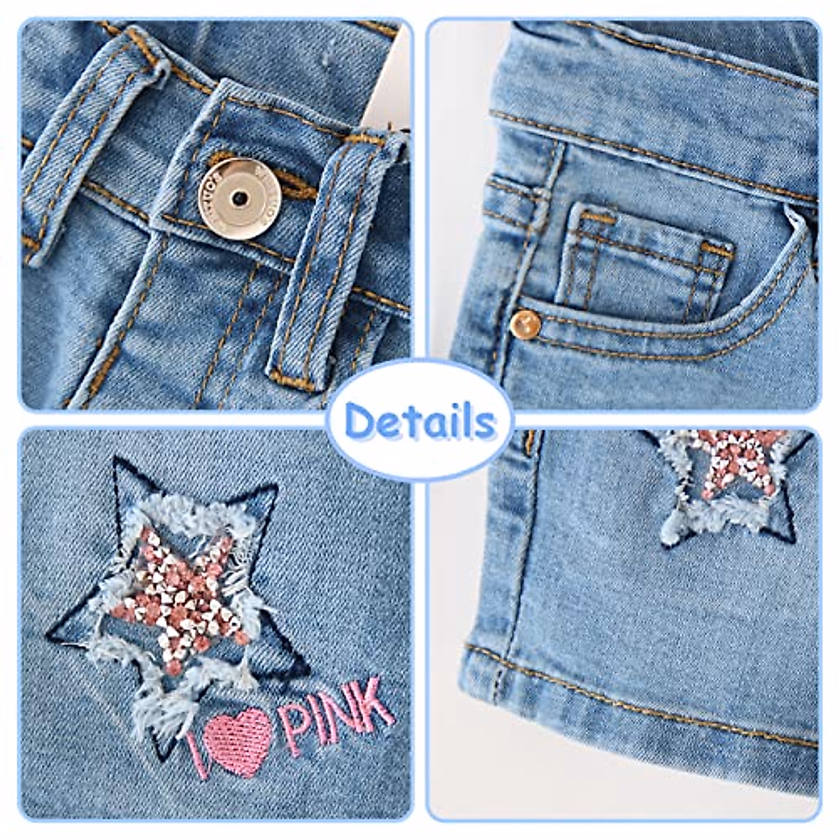 Happy Cherry Baby Girls' Mid Waist Denim Hot Pants Zipper Button Light Girls Denim Shorts Size 4T Blue