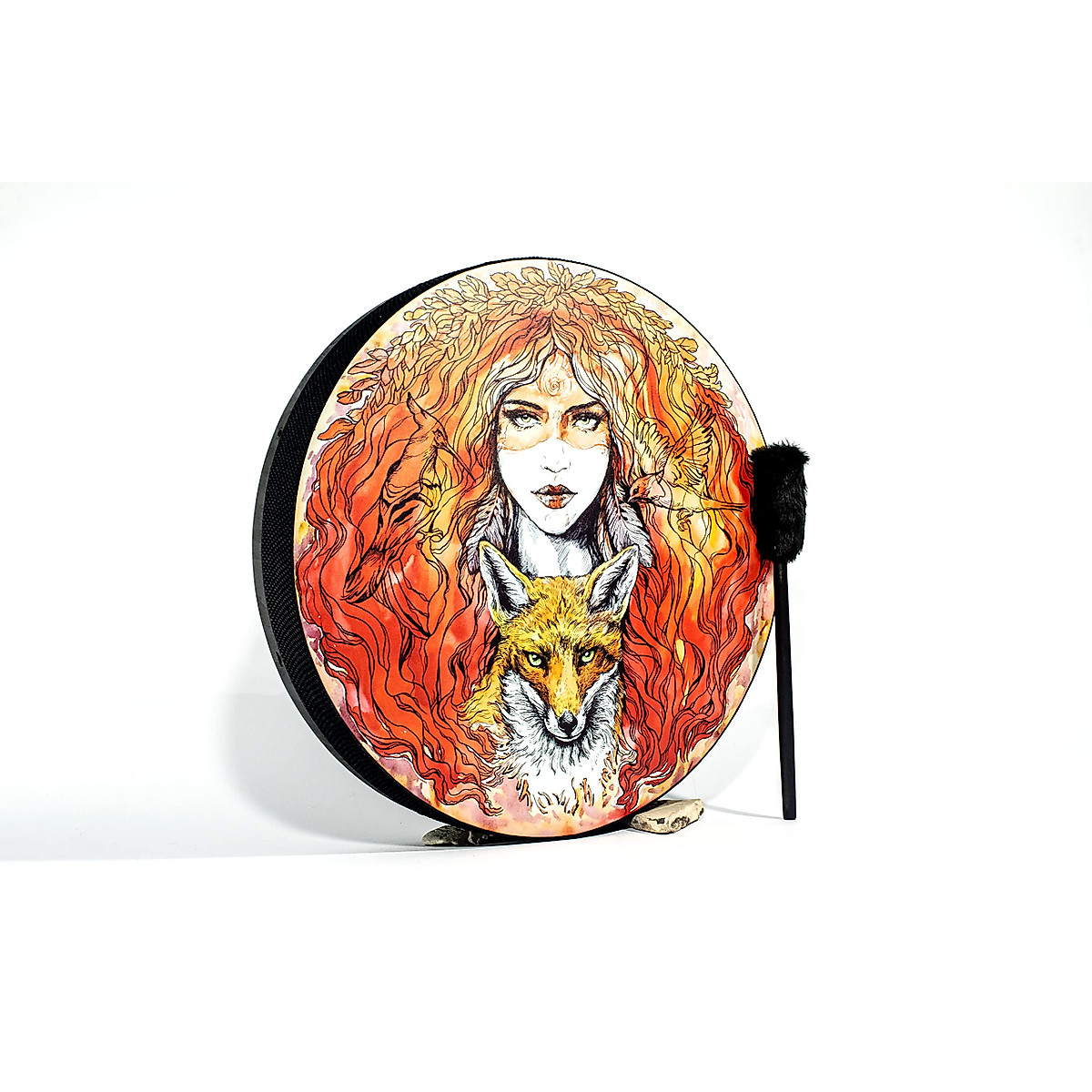 Shaman Vegan "Red Fox Spirit" Drum 20'' | Sound Healing Tool | Tunable Membrane | Vixen Totem Frame Drum | Music Therapy Instrument | With a Soft Protecting Bag