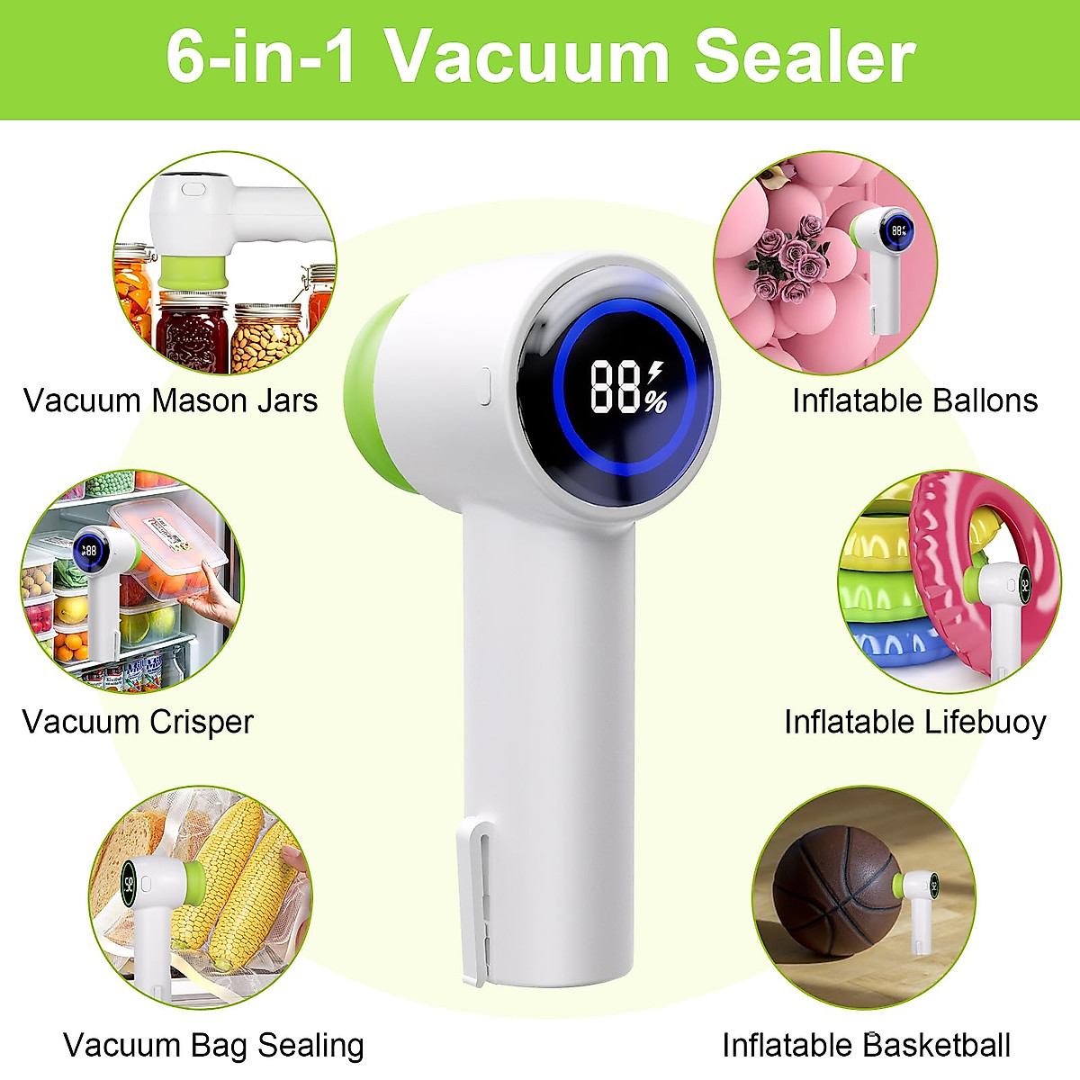 cjc Handheld Vacuum Sealer, Electric Vacuum Sealer for Food, 4-in-1 Mason Jar Vacuum Sealer, Rechargeable Vacuum Sealer, Portable Vacuum Sealer Machine Kit, Small Vacuum Pump for Travel
