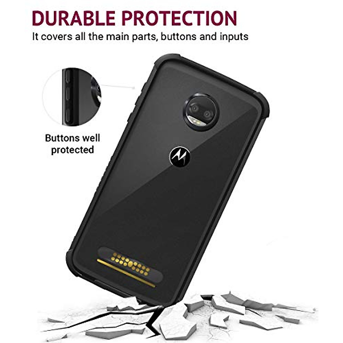 Casewe – Motorola Moto Z2 Force Flexible TPU Protective Bumper Case Cover/Compatible with Moto Mods - All Black Matte