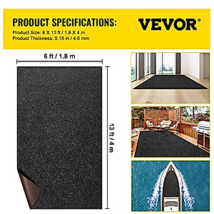 VEVOR Marine Carpet, 6 x 13 ft Boat Carpeting, Charcoal Black Marine Grade Boat Carpet, Indoor/Outdoor Marine Carpeting w/ Water-proof TPR Backing, Water-proof Carpet Roll for Home, Patio, Porch, Deck