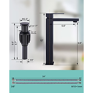 Vessel Sink Faucet Matte Black, ARCORA Single Handle Tall Bathroom Faucet, Single Hole Lavatory Vanity Mixer Bar Tap with Pop Up Drain and Faucet Supply Lines