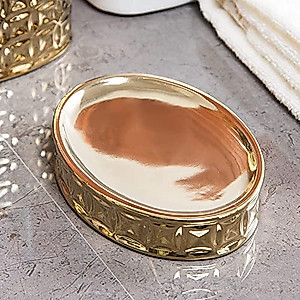 Gold Bathroom Accessory Set, 4-Piece Ceramic Bathroom Decorations Accessories Sets Includes Lotion Dispenser, Toothbrush Holder Tumbler and Soap Dish