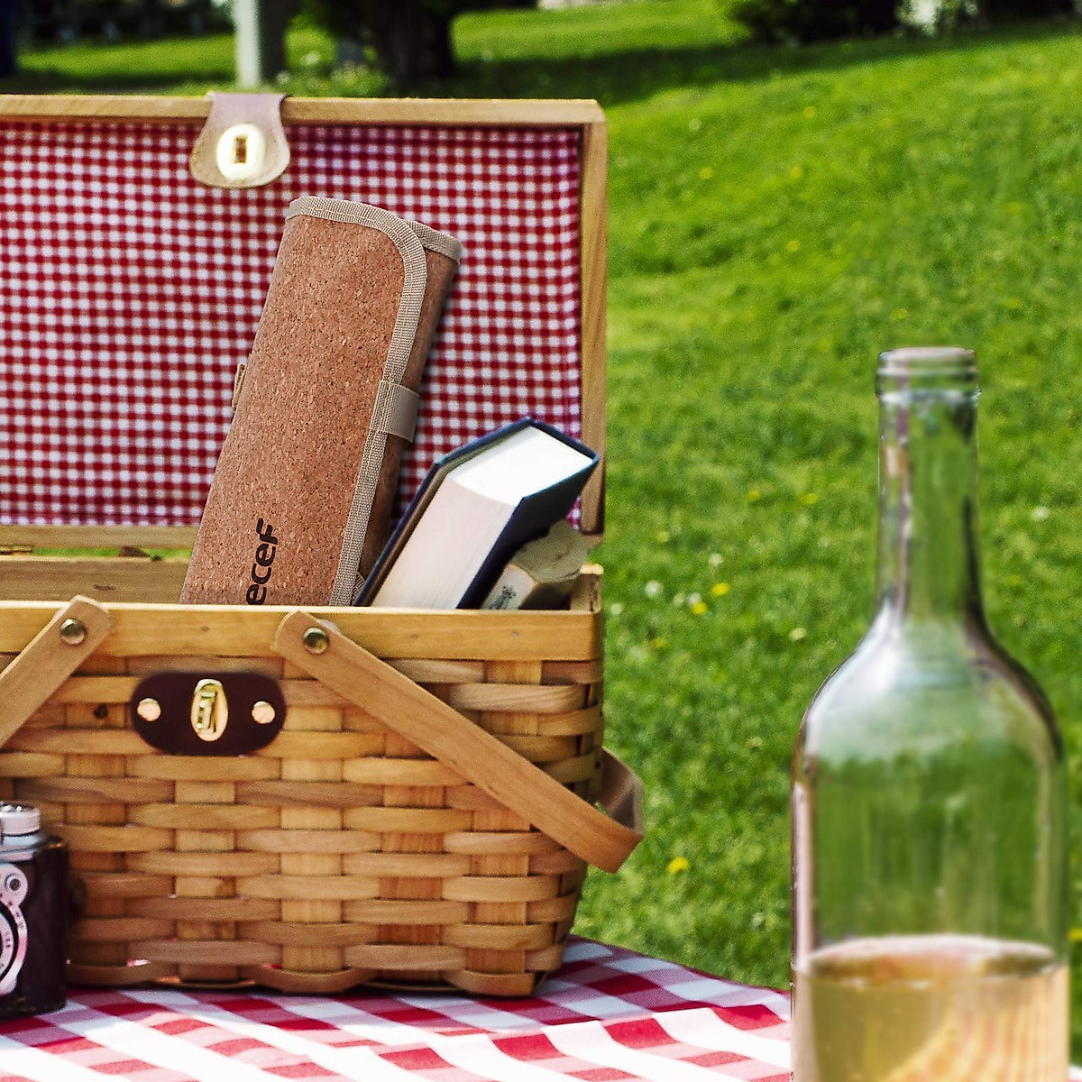 hecef Vintage Style Kitchen Knife Sets,Scratch Resistant Camping Matte Knives with 5 Slots Recycled Oxford Cloth Knife Roll Bag & Covers,Stonewashed High Carbon Stainless Steel Blades & Hollow Handle