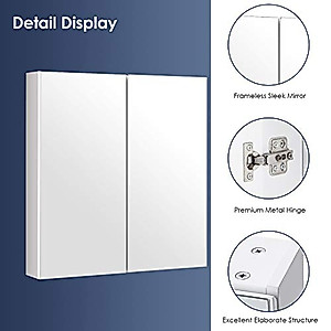 Tangkula Bathroom Medicine Cabinet, 2-Tier Wall-Mounted Storage Cabinet with Double Mirror Doors, Multipurpose Kitchen Bathroom Medicine Storage Cabinet, White (24.5" x 25.5")