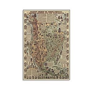 Mapping Native North American Tribes - Lively Map - Vintage Poster - Interior Decoration - Print on Wall Art Paintings Canvas Wall Decor Home Decor Living Room Decor Aesthetic 12x18inch(30x45cm) Unf