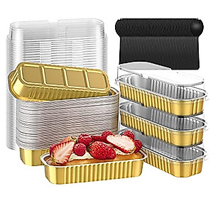 Kootek Mini Loaf Pans with Lids, 50 Pack Disposable Rectangle Mini Aluminum Foil Cake Pans Tins for Baking Mini Loaf Brownie Bread Cake Ramekins