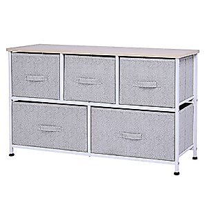 HOMCOM 40" L 5 Drawer Horizontal Storage Cube Dresser Unit Bedroom Organizer Livingroom Shelf Tower with Fabric Bins