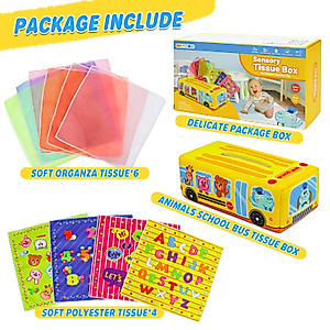 OKOOKO Tissue Box Toy for Baby 6 to 12 Months Soft Stuffed Sensory Toy Strengthen Pincer Grasp Montessori Early Educational Preschool Learning Toy for Newborn Baby Infant Toddler Kid