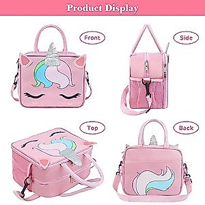 Korlon Unicorn Lunch Box for Girls, Insulated Pink Bento Lunch Bag for Girls Kids Adults Boys Men Women, Girls Lunchboxes for School with Adjustable Shoulder Strap & Water Bottle Holder