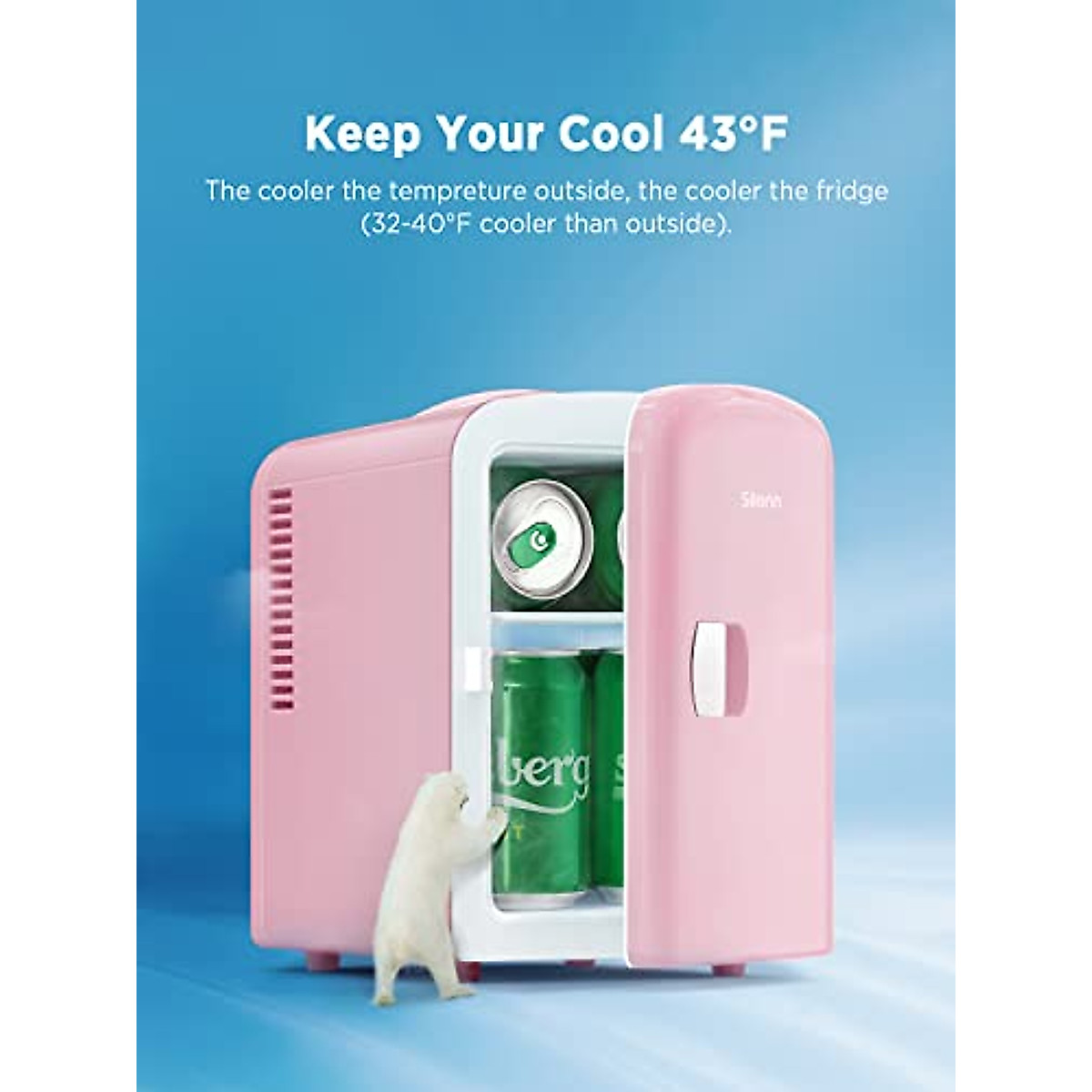 Silonn Mini Fridge, Portable Skin Care Fridge, 4 L/6 Can Cooler and Warmer Small Refrigerator with Eco Friendly for Home, Office, Car and College Dorm Room, Compact Refrigerator and Pink (SLRE01P)