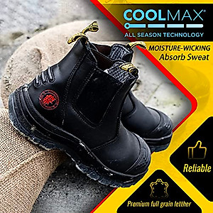 ROCKROOSTER Work Boots for Men, 6 inch Steel Toe, Slip On Safety Leather Chelsea Durable and Comfortable Work Shoes (AK227 US 11)