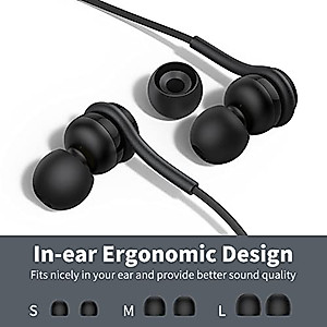 USB C Headphones Earbuds,USB Type C Wired Magnetic Noise Canceling in-Ear Headset with Microphone for iPad Pro Samsung Galaxy S23+ S22 S21 S20 FE Ultra Note 10 20 Pixel 7 6 5 4 Oneplus 9 8T 7T, Black