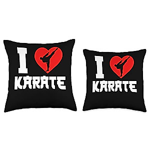 Karate Belt Martial Arts Uniforms For Girls JM0 Black Belt Gi Uniform I Love Karate Throw Pillow, 16x16, Multicolor