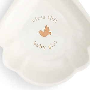 DEMDACO Bless This Baby Girl Glossy White 5 x 4 Ceramic Stoneware Baptism Bowl