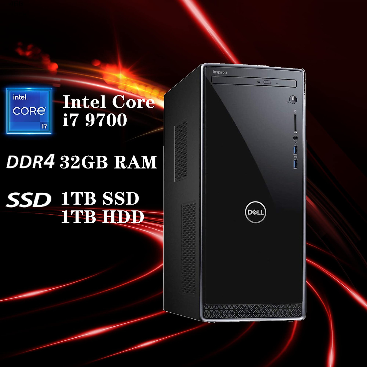 Dell Inspiron 3671 Desktop Gaming Desktop, Intel Core i7-9700 Processor, 32GB DDR4 RAM, 1TB PCIe SSD + 1TB HDD, WiFi, Bluetooth, DVDRW, HDMI, VGA, Windows 11 Pro, Black