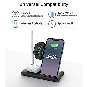 Wireless Charger, 4 in 1 Fast Charging Station Stand Compatible with iPhone 13/12/11/Pro/XS/XR/X/SE/8, 18W Charger Dock for Apple Watch 7/6/SE/5/4/3/AirPods Series/Apple Pencil 1st (Black)