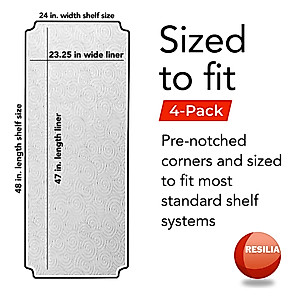 Resilia Shelf Liner Set for Wire Shelving Units – 4 Pack, 24 Inches x 48 Inches, Clear Swirl Spiral Pattern, Anti-Slip, Heavy Duty, Made in The USA, for Kitchen, Bathroom, Garage Storage