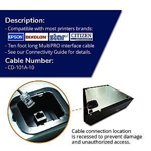 APG Printer Interface Cable | CD-101A-10 | Cable for Cash Drawer to Printer | 1 x RJ-12 Male - 1 x RJ-45 Male | Connects to EPSON and Star Printers | 10' Length