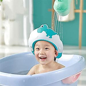 Baby Shower Cap for Washing Hair, Cartoon Dinosaur Kids Bath Hat Protect Baby’s Eye and Ear, Shampoo Visor Shield for Toddler Kids Child Infant, Blue