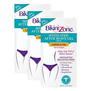 Bikini Zone Medicated After Shave Gel Lidocaine Razor Bump Relief, 1 Oz, 3 Pack