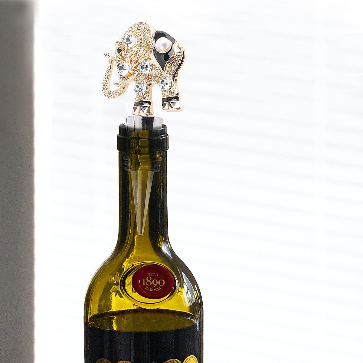 DOITOOL Wine Bottle Stoppers For Glass Bottles Vacuum, Wine Stoppers For Wine Bottles Vacuum Seal Gem Pearls Elephant Animal For Wine& Beverage Plug, Set Of 2