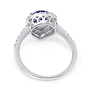 Blue Apple Co. Halo Teardrop Bridal Filigree Ring Pear Simulated Amethyst Round Cubic Zirconia 925 Sterling Silver, Size-6