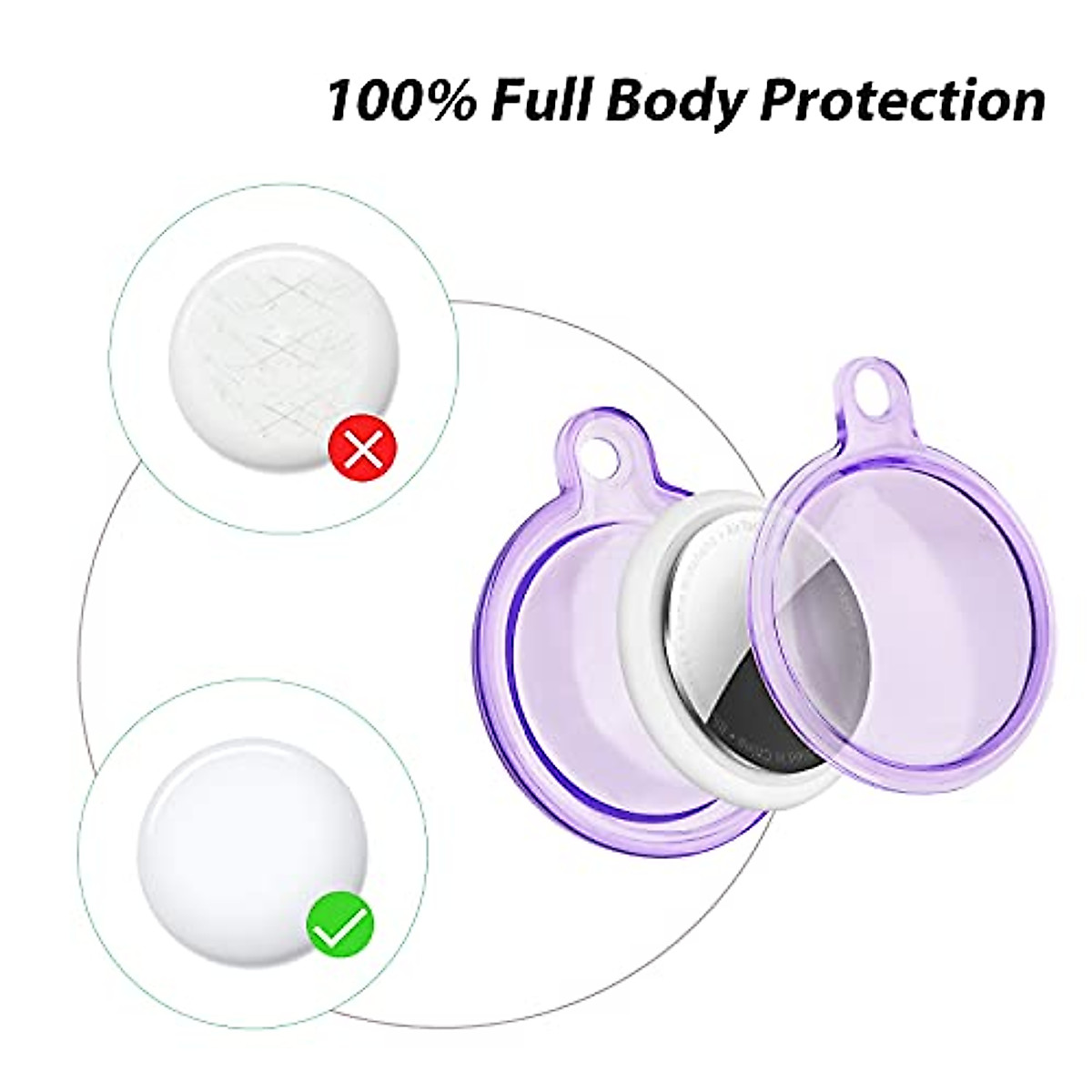 AirTags Case, AIRSPO 4 Pack Airtag Finder Protective Cover Clear TPU Waterproof Anti-Scratch Apple AirTags Holders with Keychain（Purple+Pink+Green+Blue