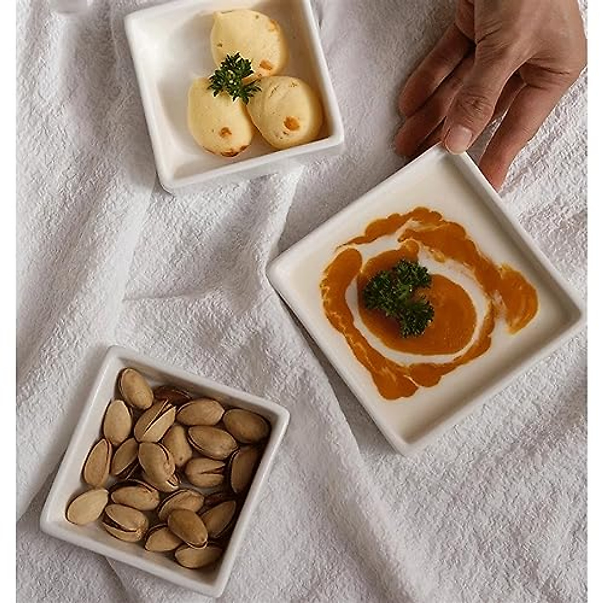 TRESORS Appetizer Plates Snack Bowls Ceramic Square Soy Sauce Bowl White Dipping Sauce Ketchup BBQ Sushi Condiment Soy Sauce Bowl Salad Plates Dinner Plates (Color : Large)