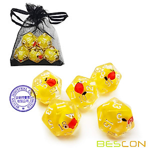 BESCON DICE Yellow Duck 20 Sides Dice Set of 5, Duck D20 5pcs Set