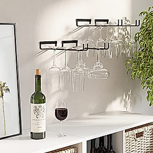 Wallniture Chiraz Stemware Wine Glass Rack Wall Mountable Wrought Iron Black 11 Inch Set of 4