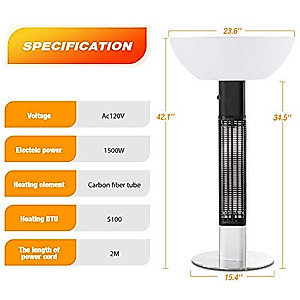 Antarctic Star 1500W Outdoor Electric Infrared Patio Heater, Freestanding Infrared Heater with Adjustable LED Light，Remote Control, Waterproof and Tip Over Protection for Patio,Lawn and Garden